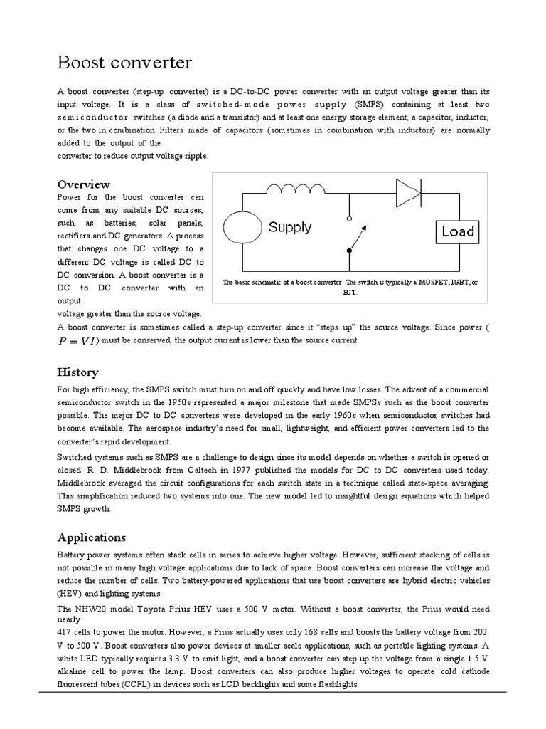Boost Converter: The Basic Schematic of A Boost Converter. The Switch ...