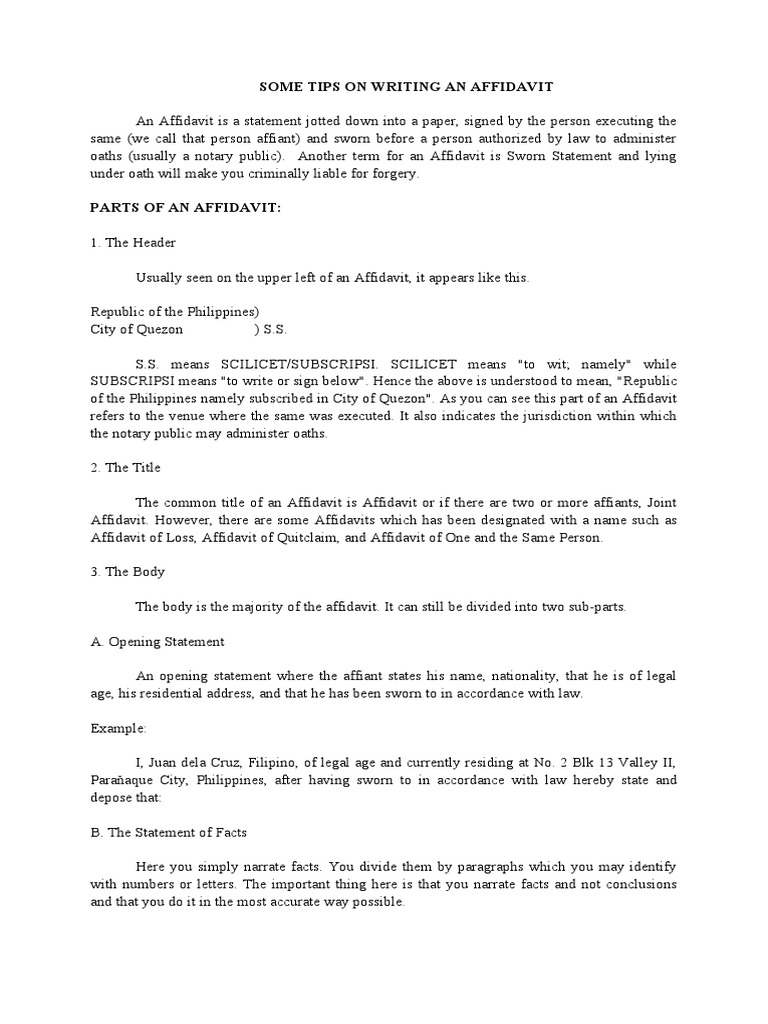 Some Tips On Writing An Affidavit | PDF | Affidavit | Notary Public