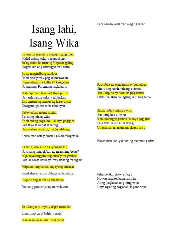 Buwan Ng Wika Songs List