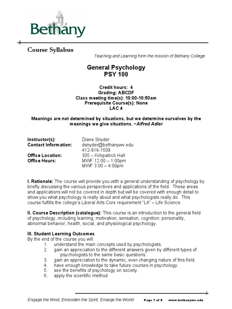 Gen Psych Syllabus | PDF | Lecture | Test (Assessment)