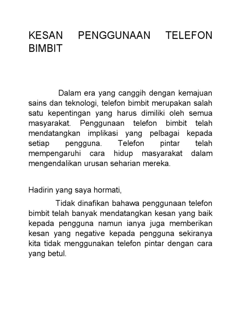 Kesan Penggunaan Telefon Bimbit | PDF