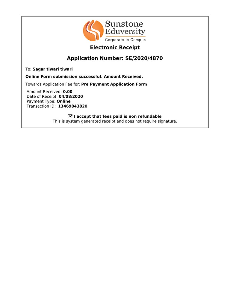 Electronic Receipt Application Number: SE/2020/4870: I Accept That Fees ...