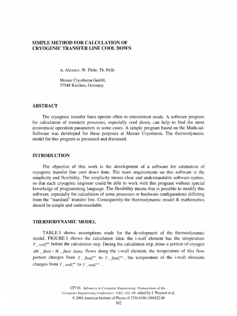 Simple Method For Calculation of Cryogenic Transfer Line Cool Down ...