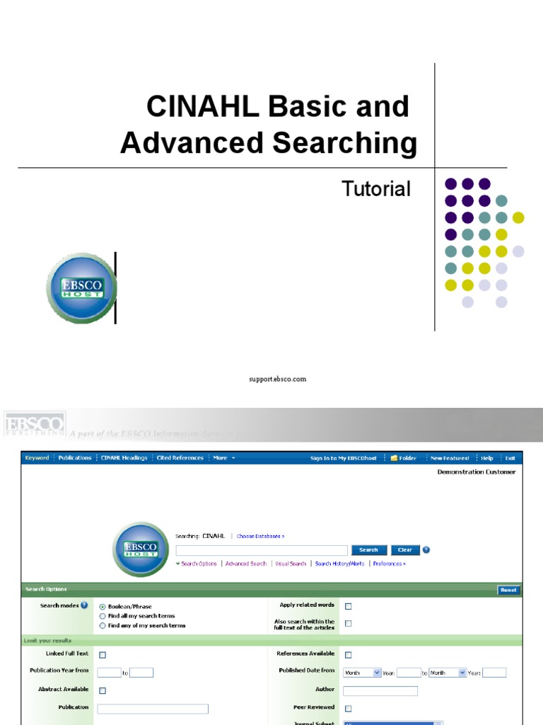 CINAHL Basic and Advanced Searching: Tutorial | PDF | Information Science | Communication