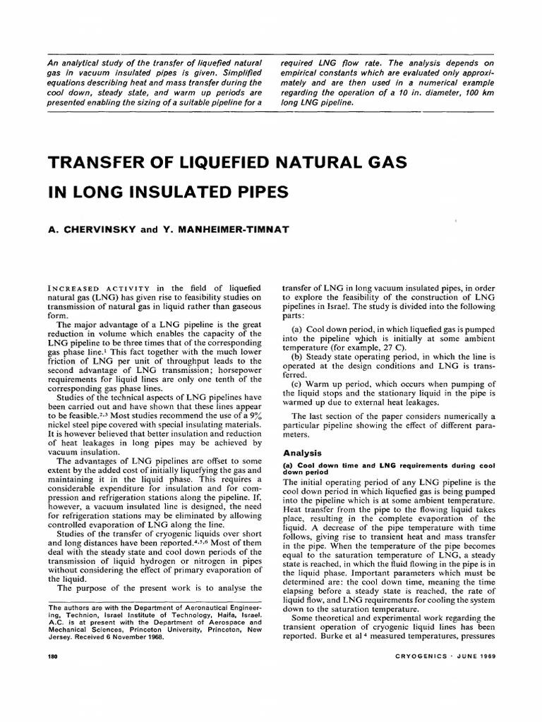Transfer of Liquefied Natural Gas On Long Insulated Lines PDF | PDF ...