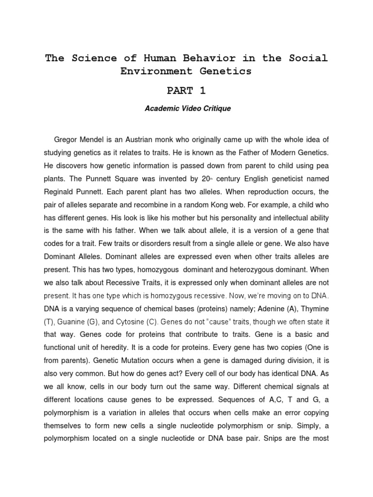 The Science of Human Behavior in The Social Environment Genetics | PDF ...