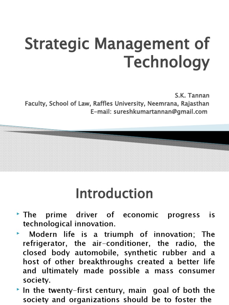 Strategic Management of Technology | PDF | Innovation | Strategic ...