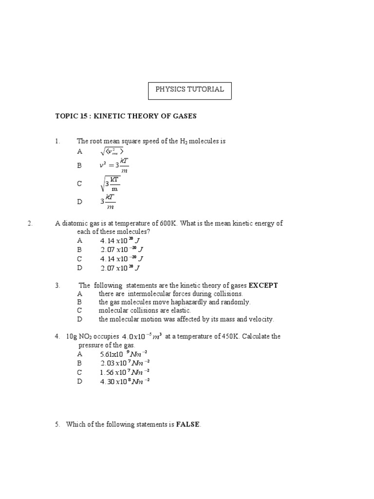 Understanding the Kinetic Theory of Gases Through Worked Examples | PDF ...