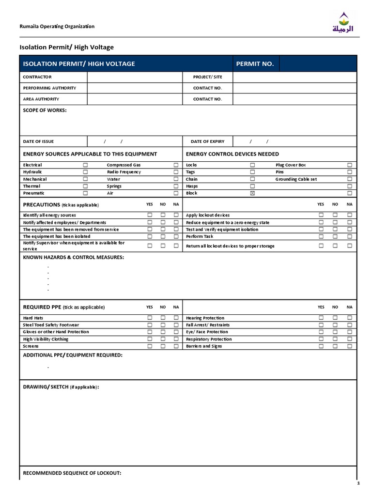 Isolation Permit/ High Voltage Permit No | Download Free PDF | High ...
