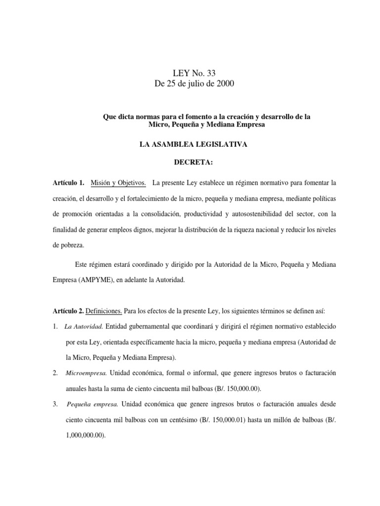 Ley 33 PDF | PDF | Pequeñas y medianas empresas | Presupuesto