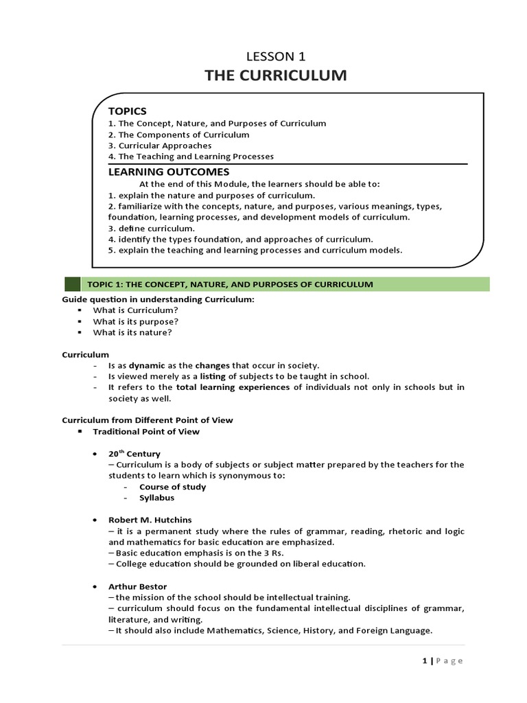 The Curriculum: Lesson 1 | PDF | Curriculum | Teachers