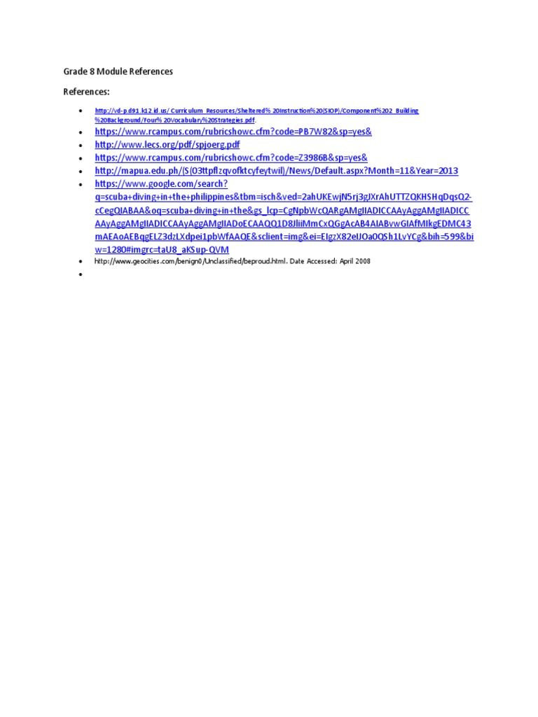 Grade 8 Module References References | PDF