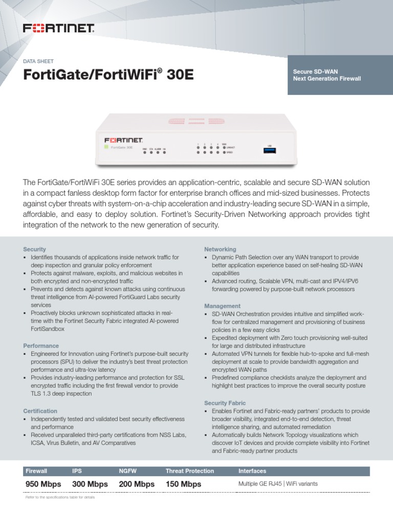 Fortigate/Fortiwifi 30E: Secure Sd-Wan Next Generation Firewall | PDF ...