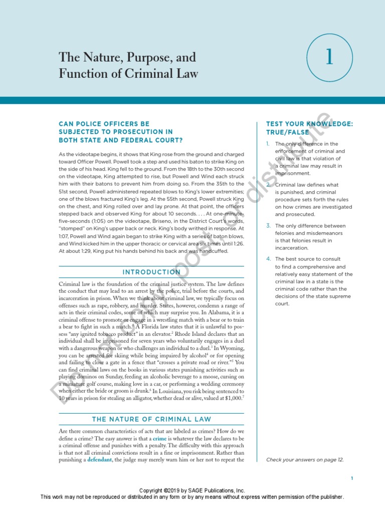 Chapter 1 The Nature, Purpose, and Function of Criminal Law PDF | PDF ...