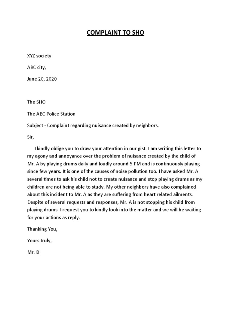 Complaint To Sho | PDF | Nuisance | Criminal Law