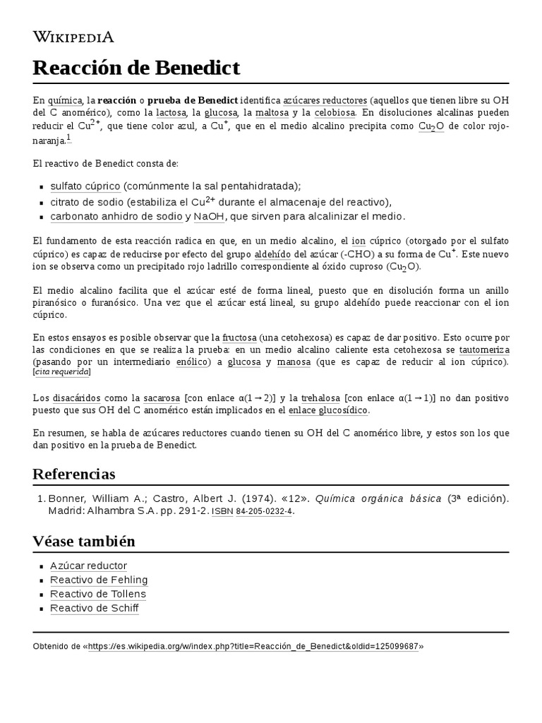 Reacción de Benedict | PDF | Sustancias químicas | Compuestos químicos