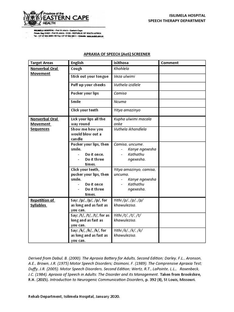 Isilimela Hospital Speech Therapy Department | PDF | Human Throat ...