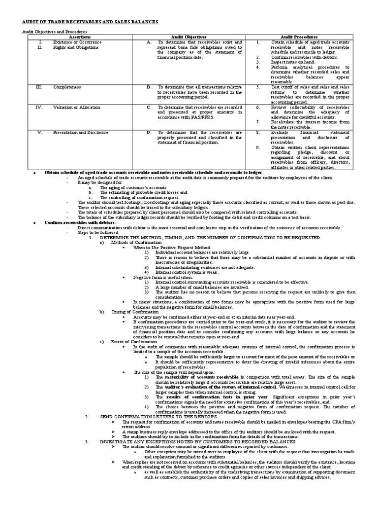 Audit Procedures for Trade Receivables | PDF | Internal Control | Audit
