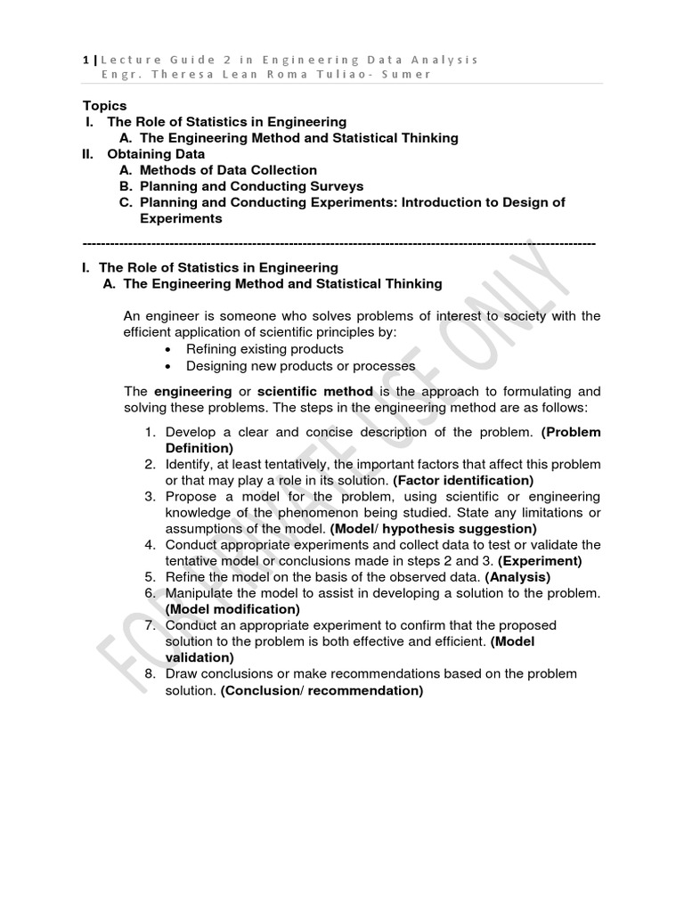 Lecture Guide 2 in Engineering Data Analysis Engr. Theresa Lean Roma Tuliao-Sumer | PDF | Survey ...