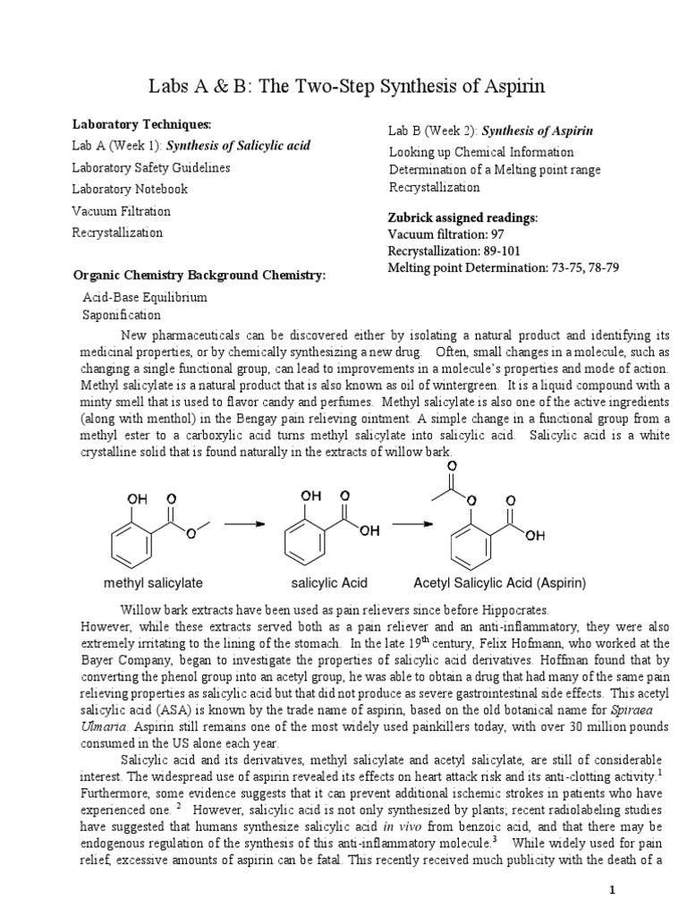 Labs A&B - The Two-Step Synthesis of Aspirin | PDF | Aspirin | Solubility