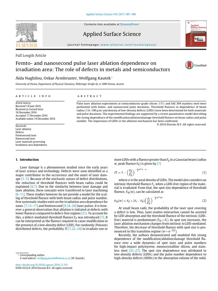 Femto and Nanosecond Pulse Laser Ablation Dependence Onirradiation Area ...