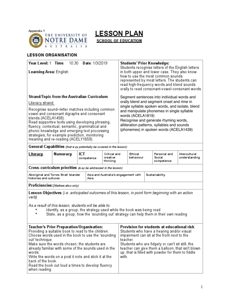 Lesson Plan Template | PDF | Syllable | Phonics