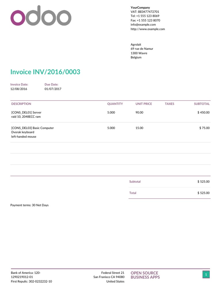 Invoice INV/2016/0003: Invoice Date: Due Date | PDF