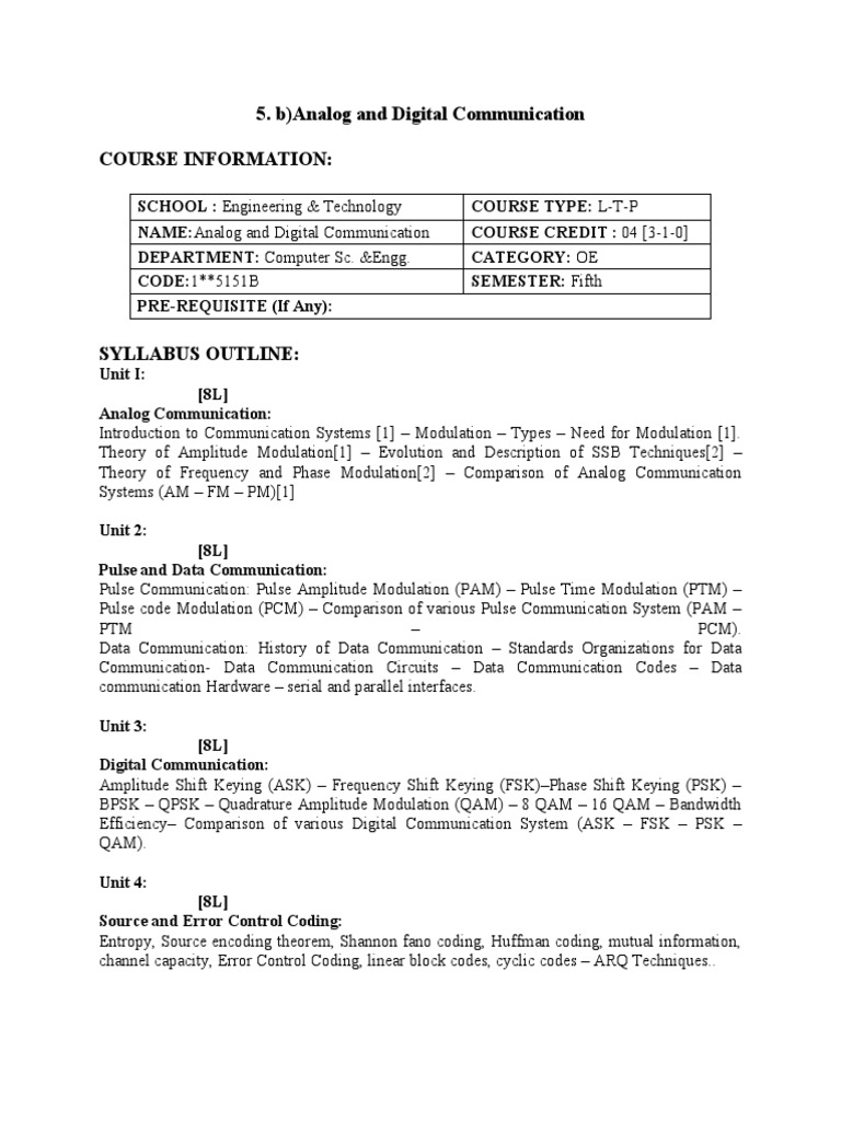 Analog and Digital Communication | PDF | Modulation | Data Transmission