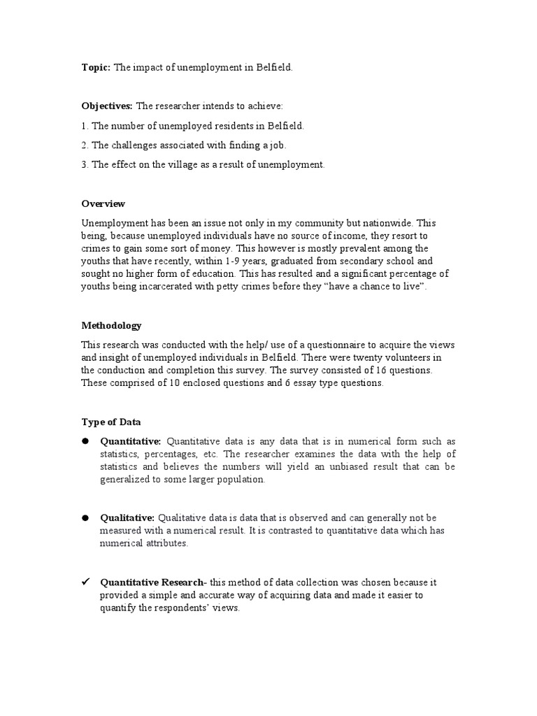 Topic: The Impact of Unemployment in Belfield | PDF | Survey Methodology | Unemployment