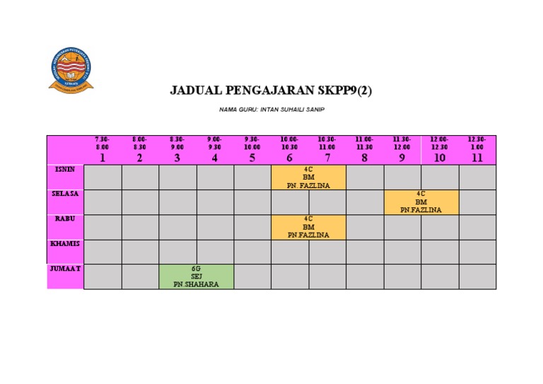 Jadual Pengajaran SKPP9(2) | PDF