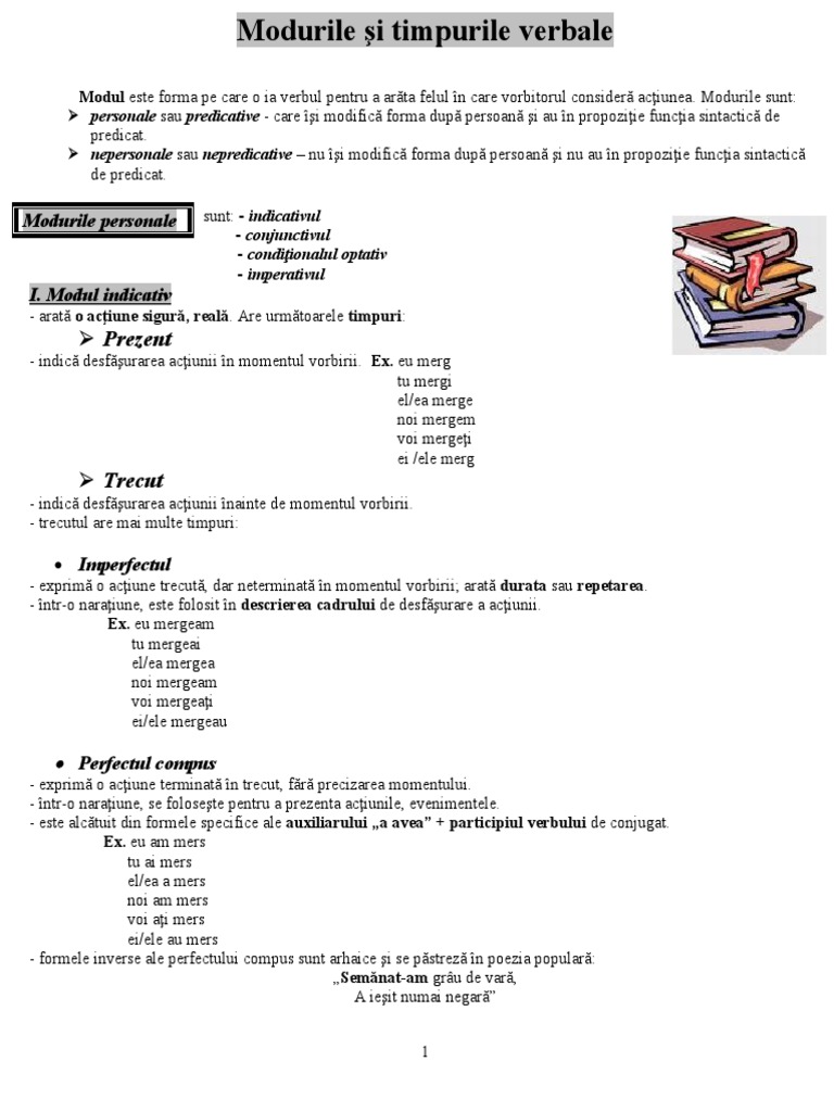 Schemă Moduri Și Timpuri Verbale - Clasa A VIII-a | PDF