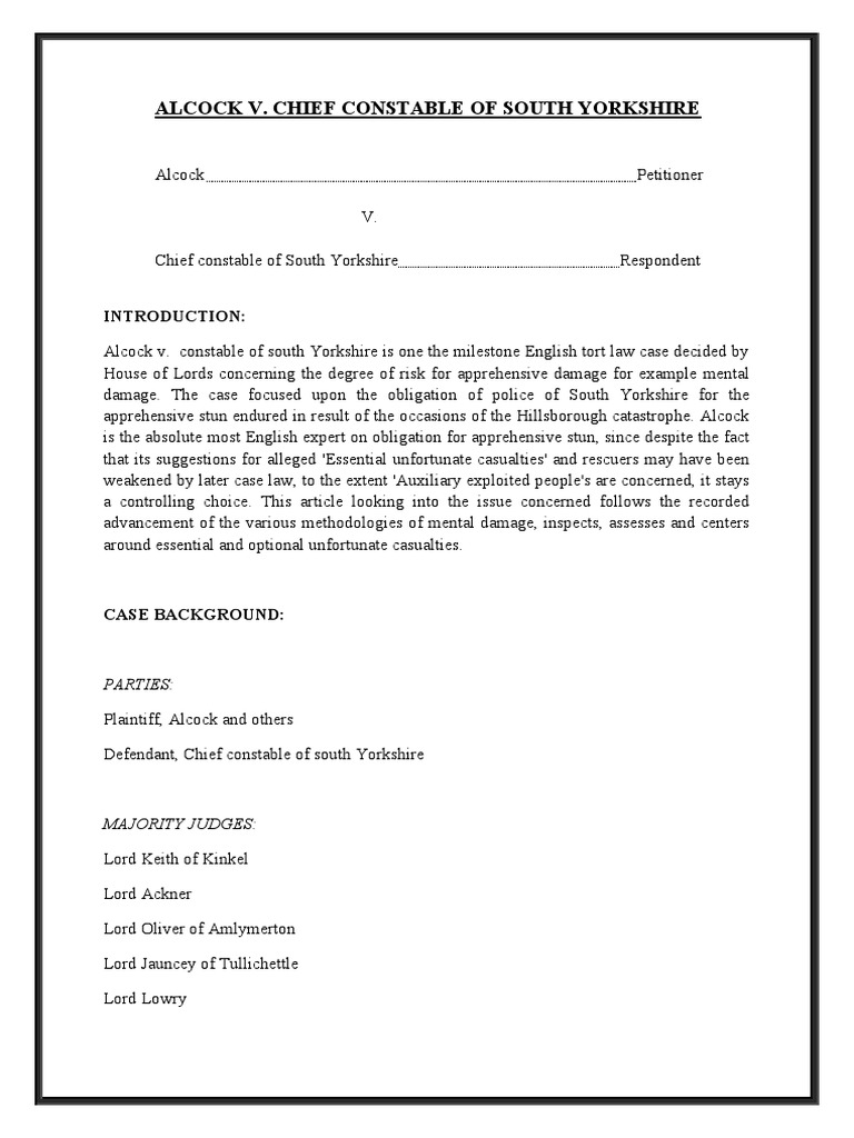 Alcock v. Constable of South Yorkshire New | PDF | Negligence | Private Law