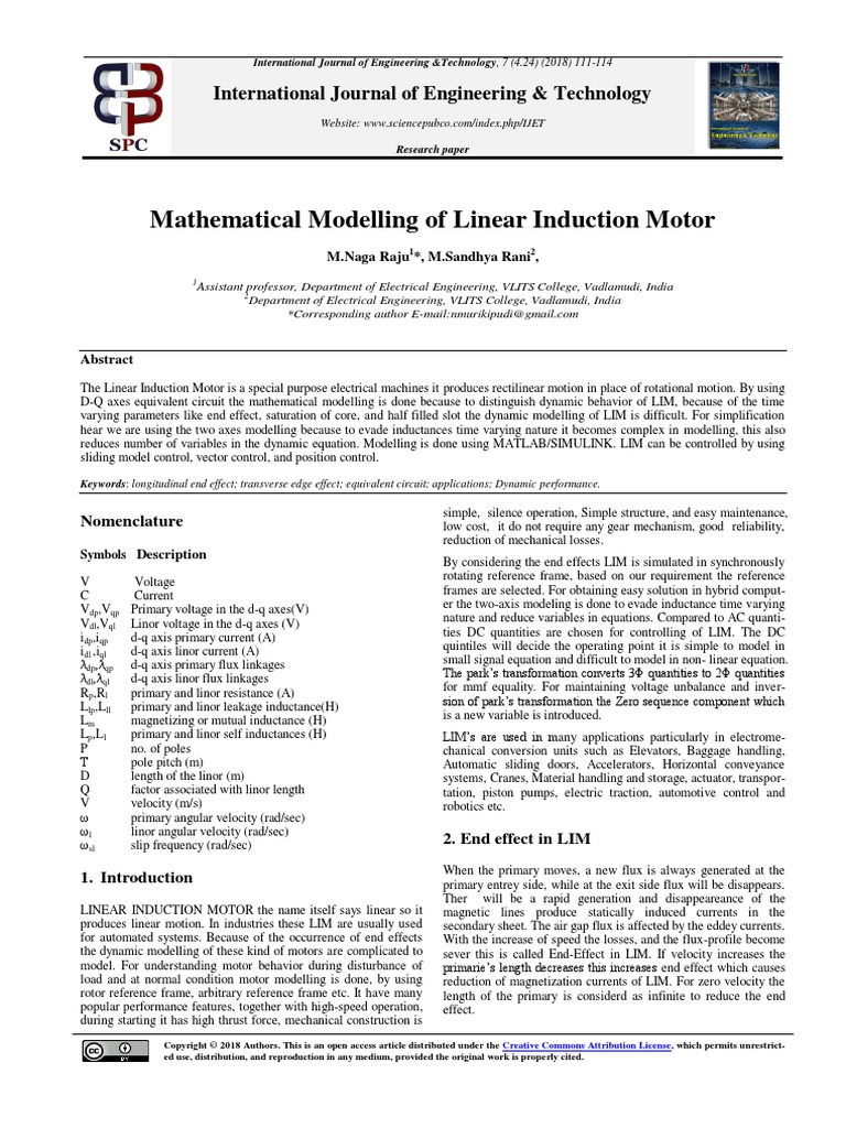 Mathematical Modelling Of Linear Induction Motor Pdf Inductance Electric Motor