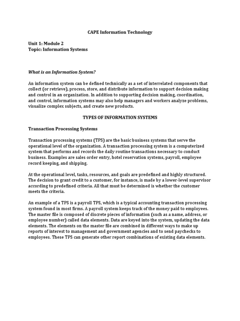 Unit 1 - Module 2 - Obj 1 | PDF | Information System | System