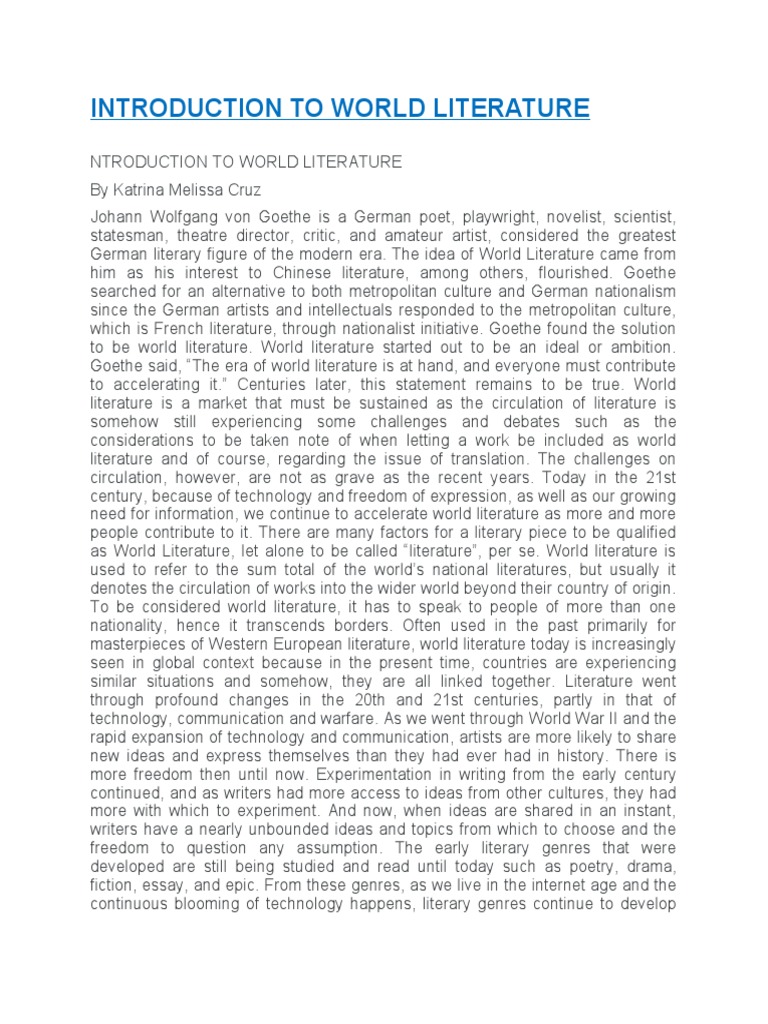 INTRODUCTION TO WORLD LITERATURE | PDF