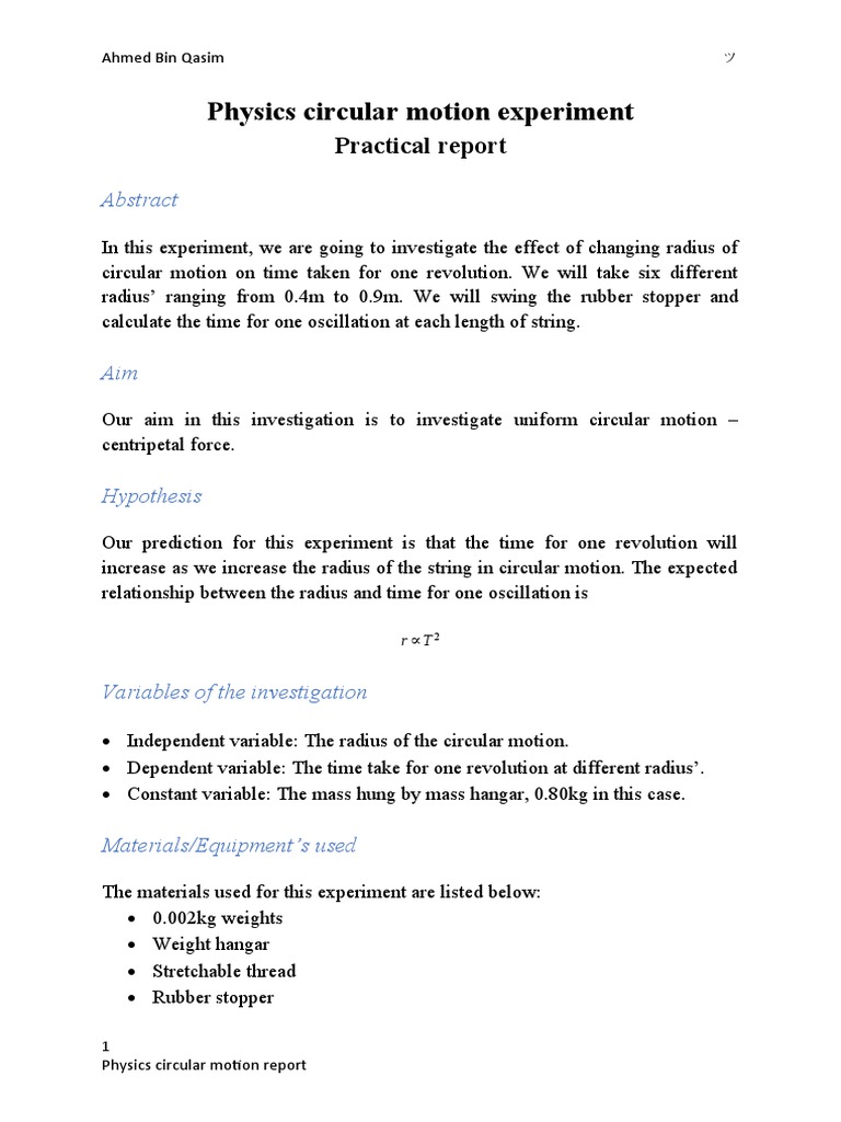 Physics Circular Motion Experiment | PDF | Observational Error | Force