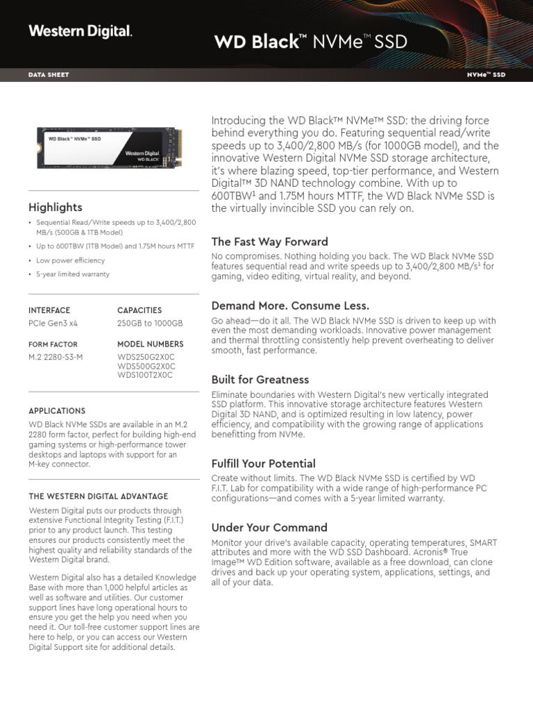 Data Sheet WD Black Nvme SSD 2879 810008 | PDF | Solid State Drive ...