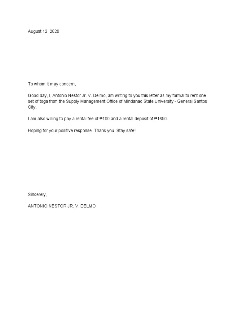 Toga Rental Letter | PDF
