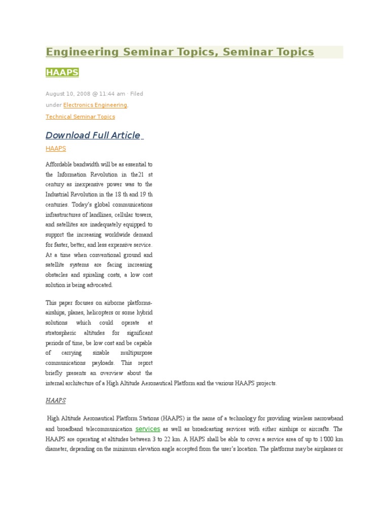 Engineering Seminar Topics | PDF | Airship | Aircraft