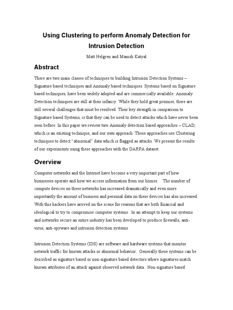 Using Clustering To Perform Anomaly Detection For Intrusion Detection ...