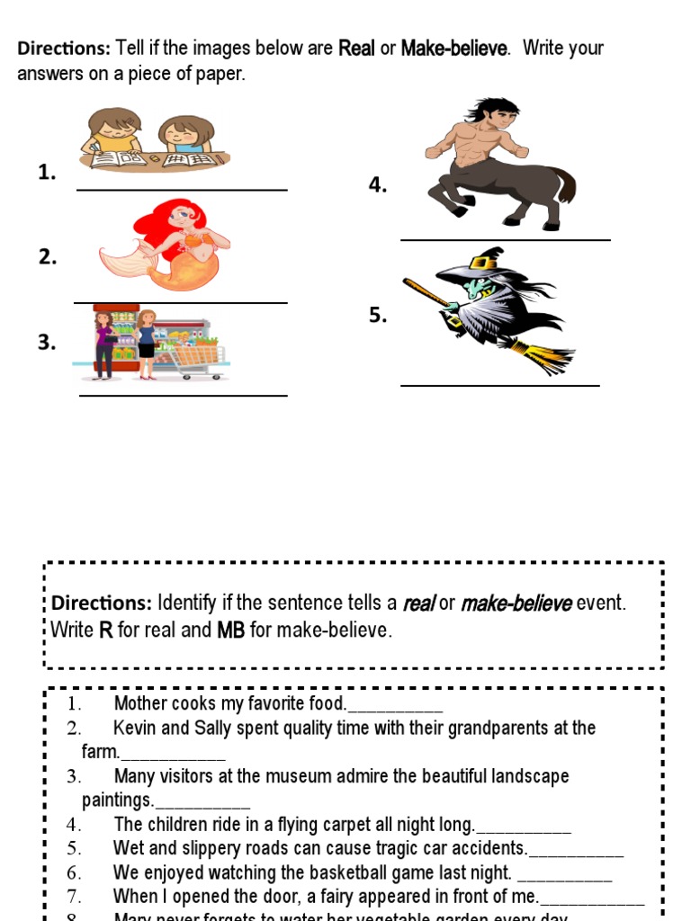 Real or Make-Believe Practice Worksheets No. 1-4 by Jenrap | PDF ...