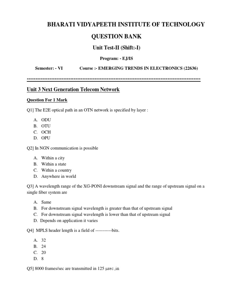Bharati Vidyapeeth Institute of Technology Question Bank: Unit Test-II ...
