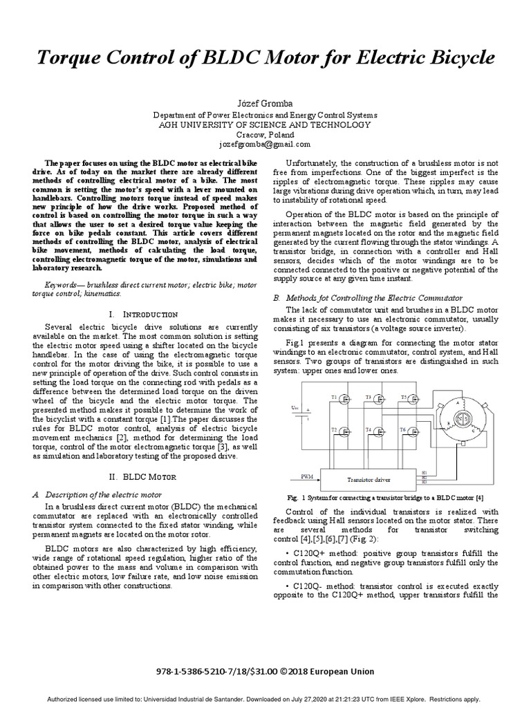 Torque Control of BLDC Motor For Electric | PDF | Electric Motor ...