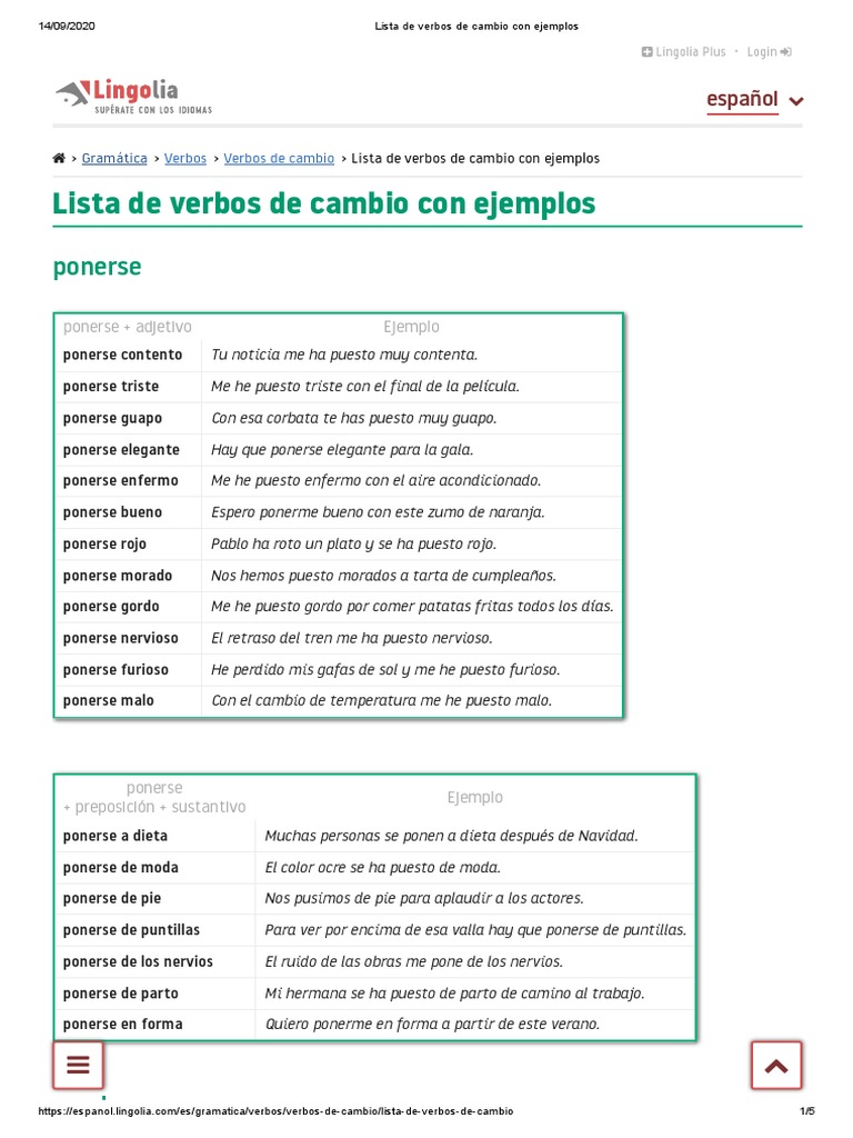 Lista de Verbos de Cambio Con Ejemplos | PDF