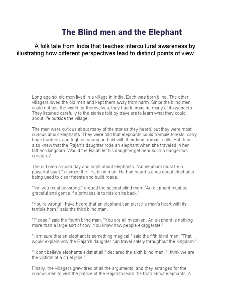 The Blind Men and the Elephant Tale | PDF | Elephant