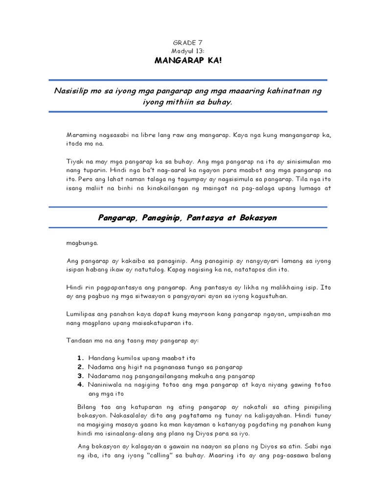 Grade 7 EsP Modyul 13 Handouts | PDF
