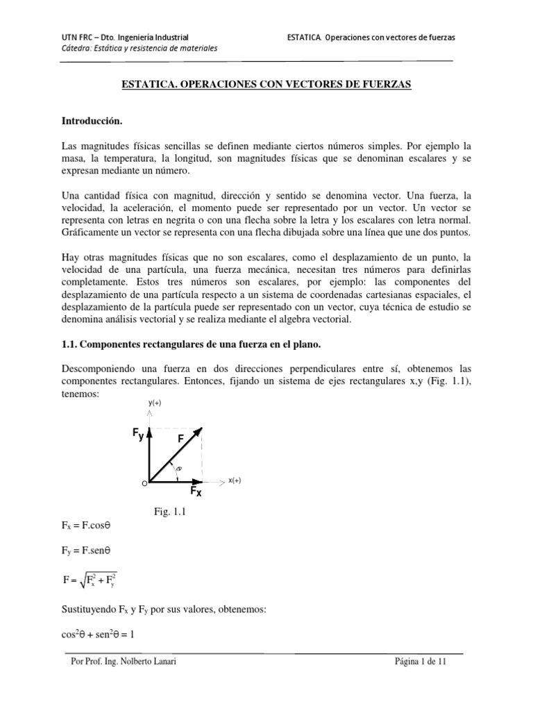 Estatica. Operaciones Con Vectores de Fuerzas PDF | PDF | Vector ...