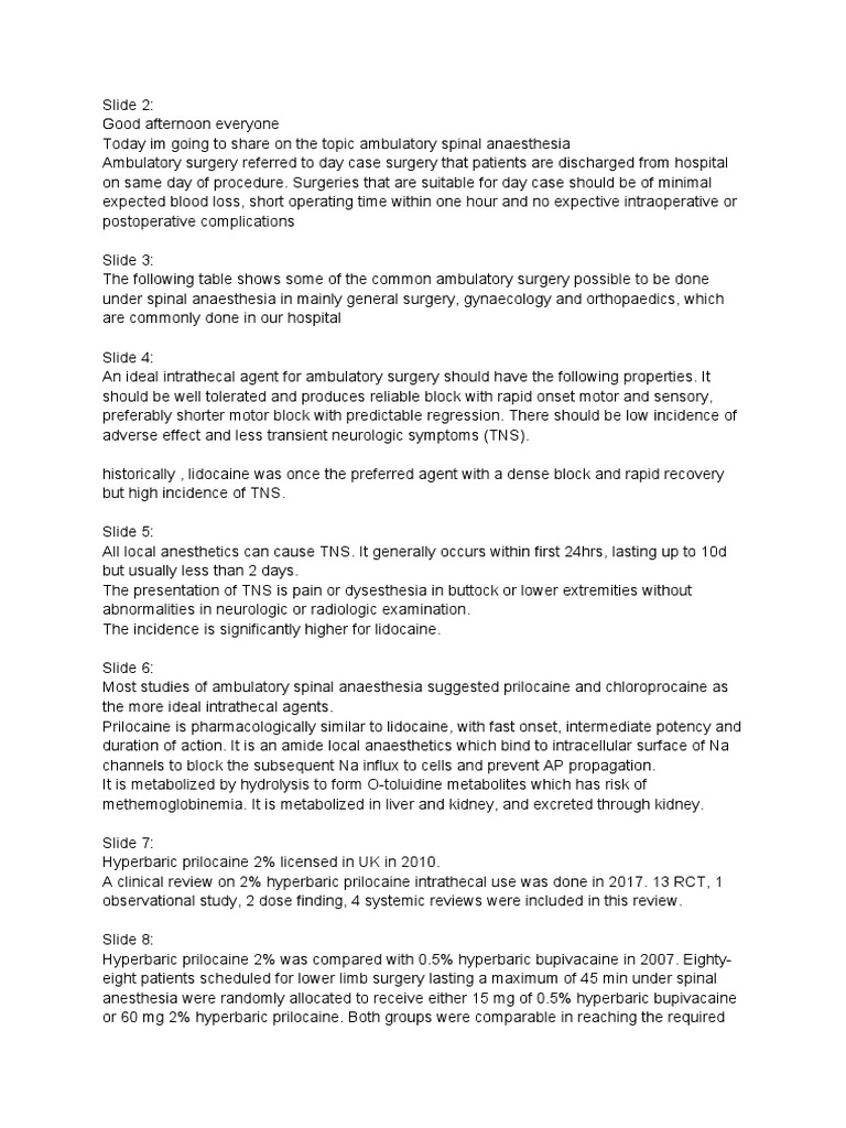 CME Spinal Anaesthesia Script | PDF | Anesthesia | Urinary Incontinence