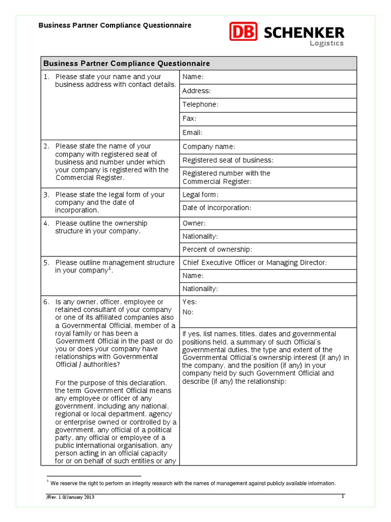SOP RM08 - L4 - BP - Compliance - Questionnaire | PDF | Companies ...