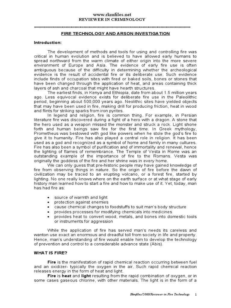 Review Notes in Fire Technology and Arson Investigation | PDF ...
